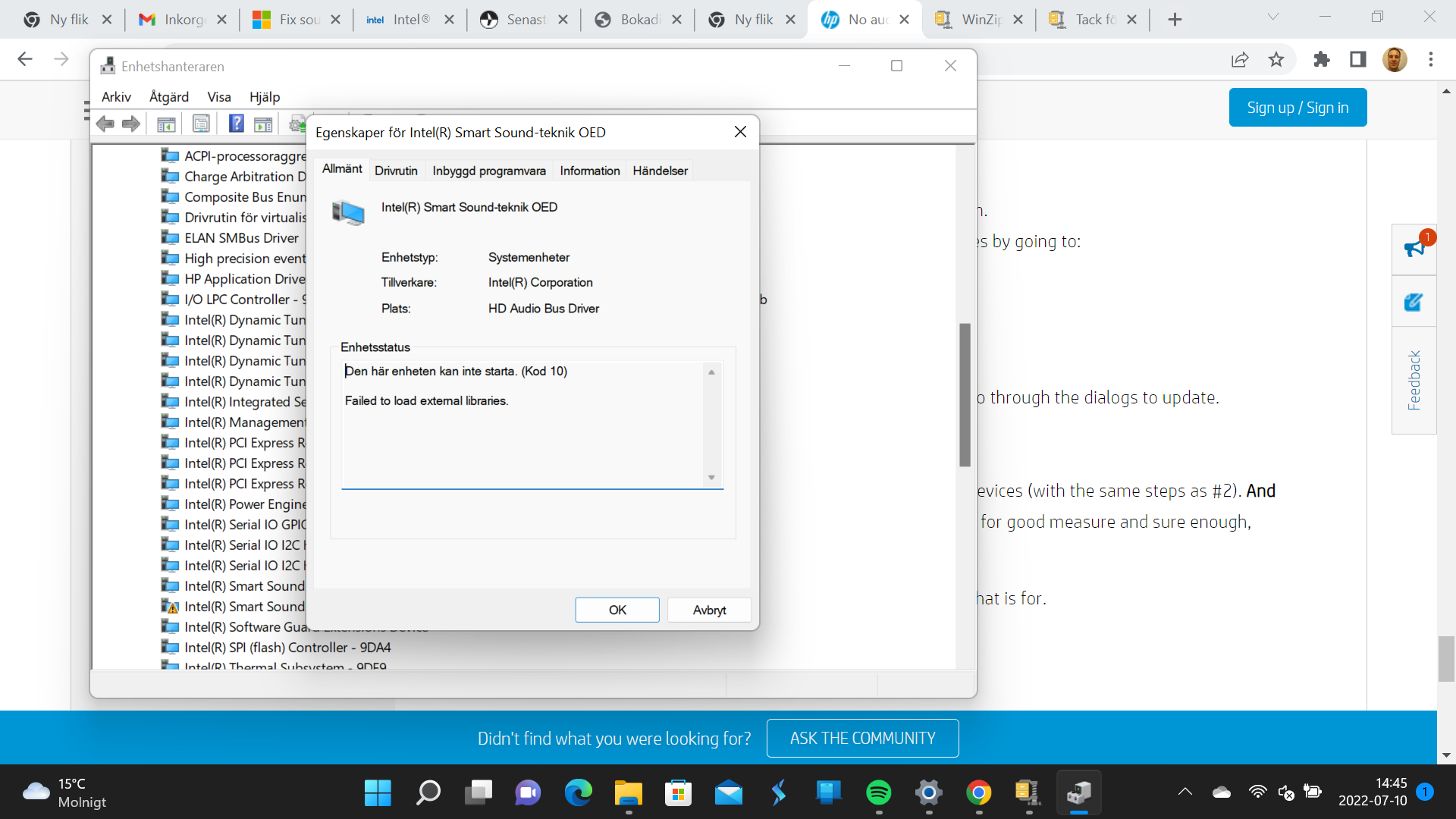 No audio device is installed - HP Support Community - 8394614