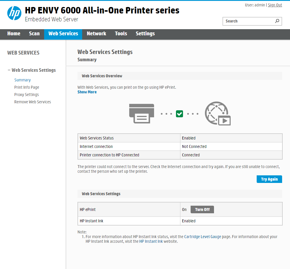 Solved: HP Smart shows network OK; Printer thinks it is "not connect ...