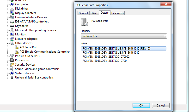 PCI Serial Port & PCI Simple communication controller - Mi... - HP ...