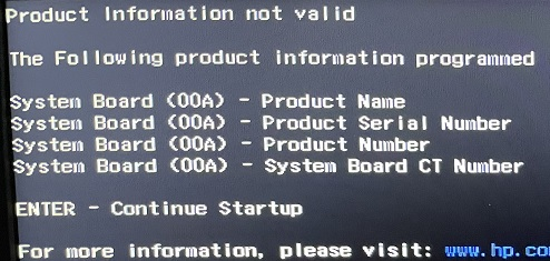 Getting "Product information not valid" on boot screen - nee... - HP ...