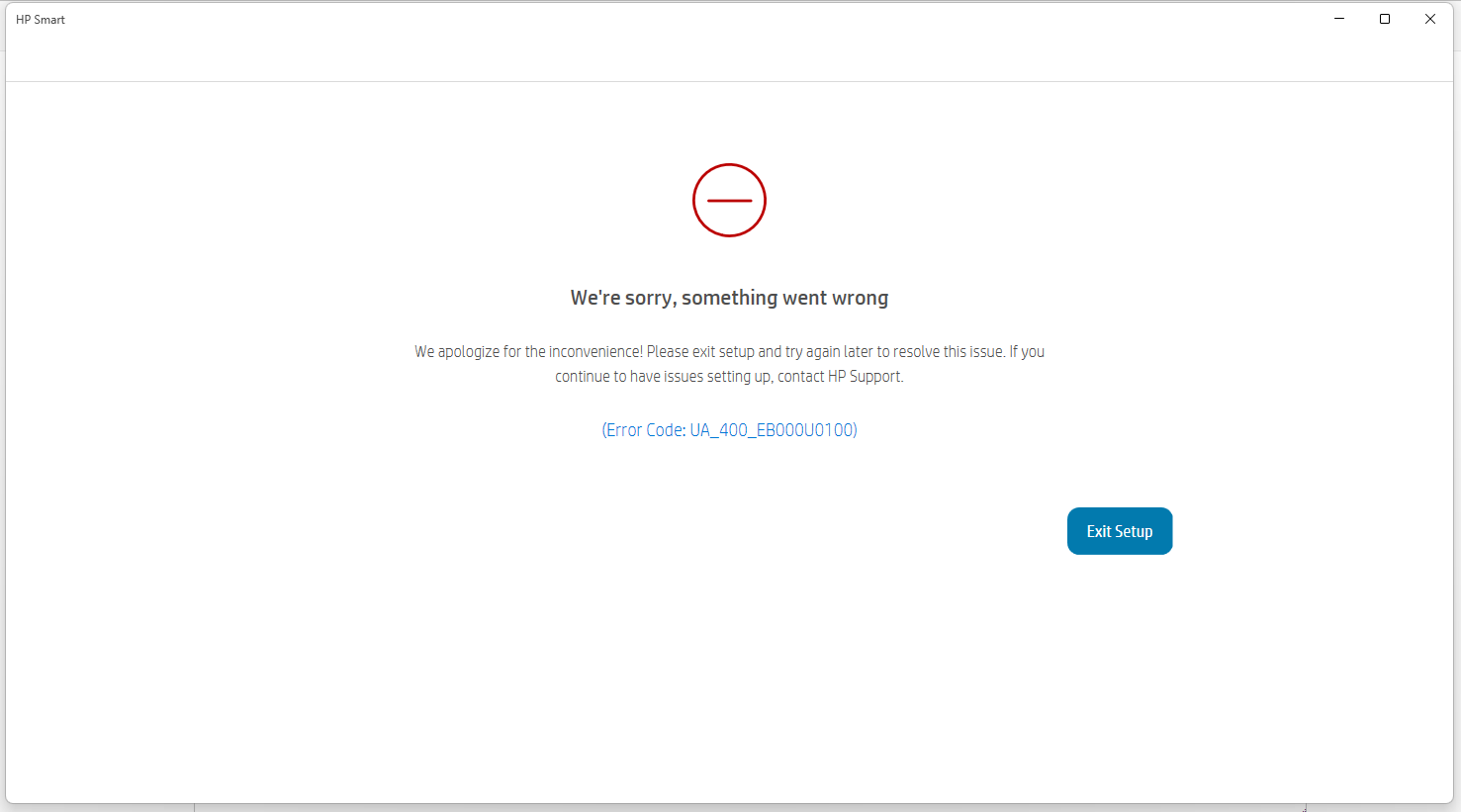 Cannot login to HP Smart Error Code: UA_400_EB000U0100 - HP Support ...