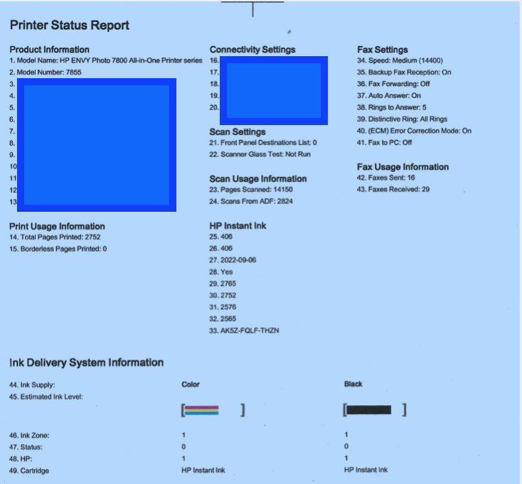 Need Explaination of Values listed in "Printer Status Report... - HP ...