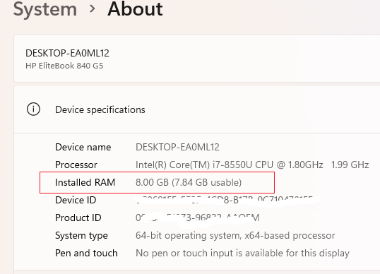 Installed RAM is less than on the Specification of the HP Sp... - HP ...