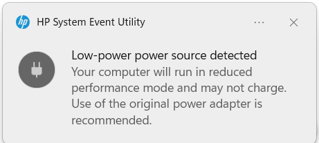 HP GAMING PAVILLION INCOMPATIBLE POWER SOURCE DETECTED/LOW P... - HP ...