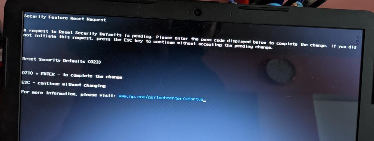 Reset Security Defaults (023) - HP Support Community - 8479961