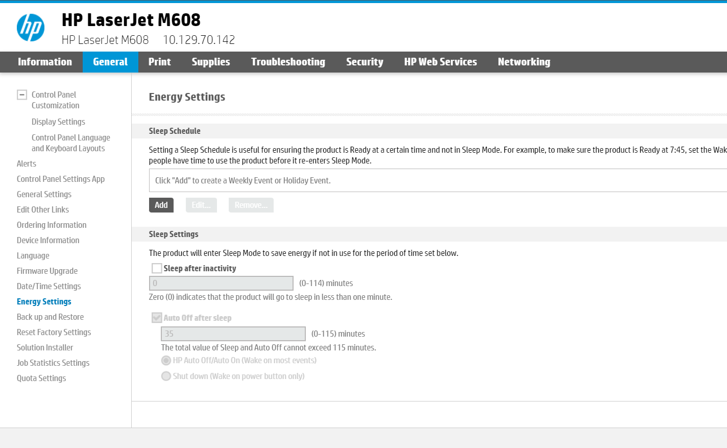 M608 and M609 printers falling off network even with sleep d... - HP ...