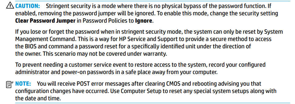 Cannot reset bios password - HP Support Community - 8529851