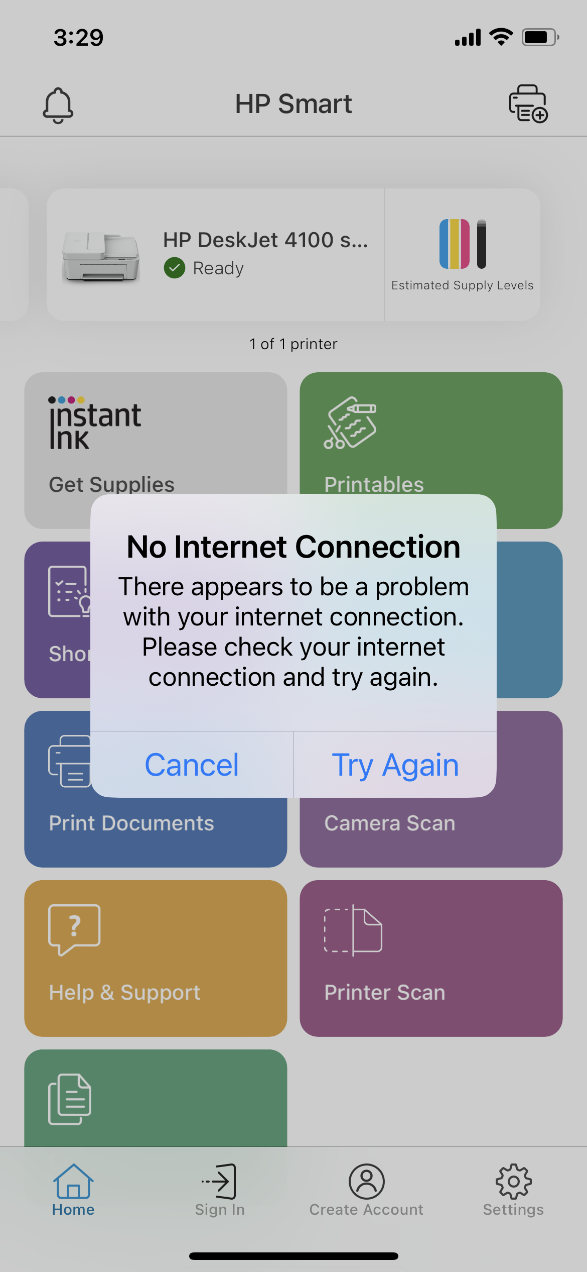 No Internet Connection Error