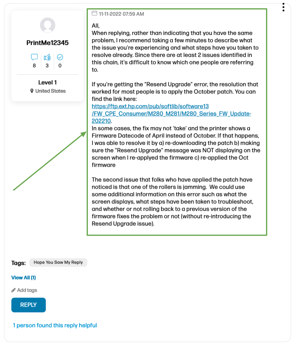 Solved: Firmware downgrade for HP Color LaserJet Pro MFP M281fdw - HP Support Community - 8535560