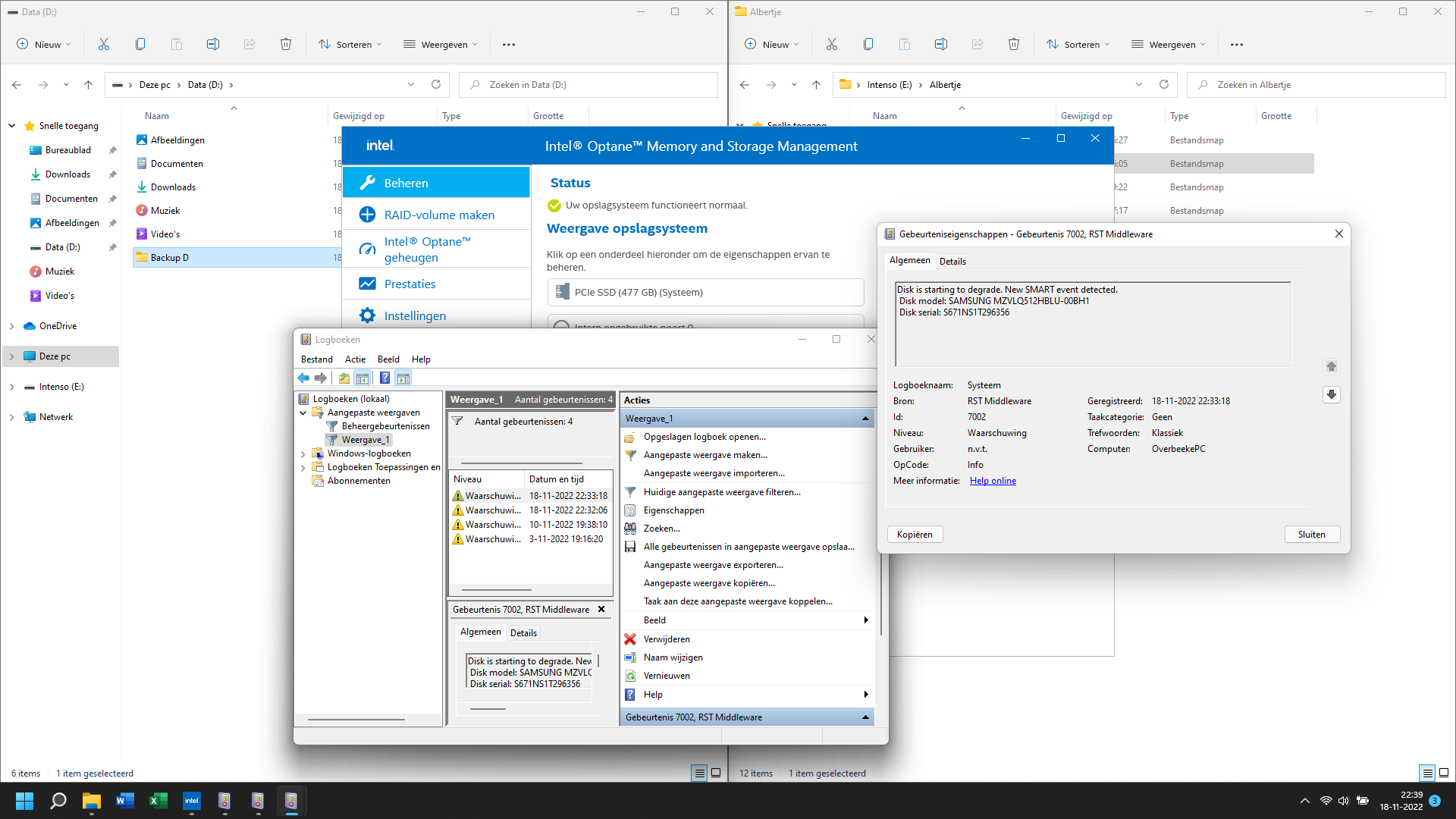 Intel optane; Disk is starting to degrade. Multiple messages... - HP ...