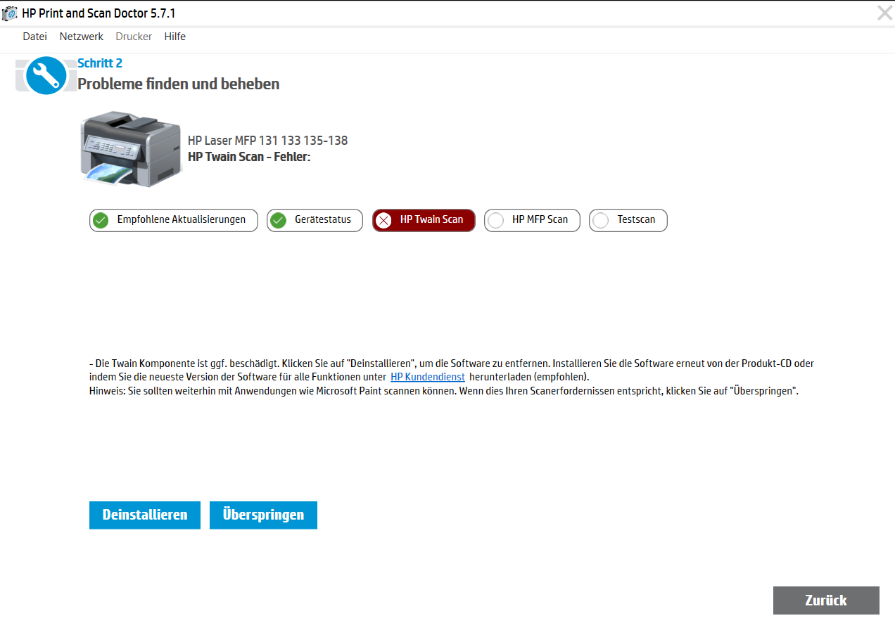 MFP 136w Twain Component broken, no scan and copy possible. ... - HP ...