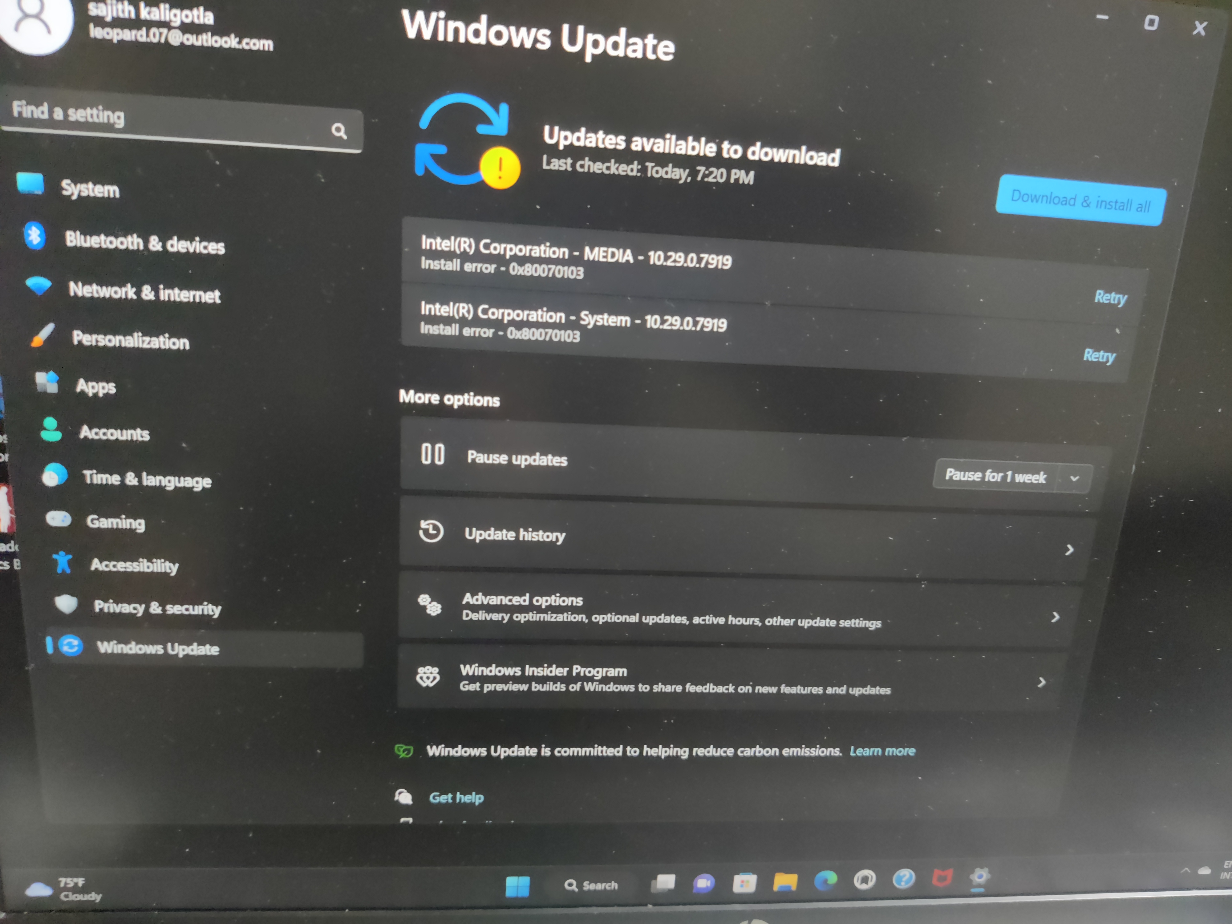 my windows update essential not updating, saying retry alway... - HP Support Community - 8548298
