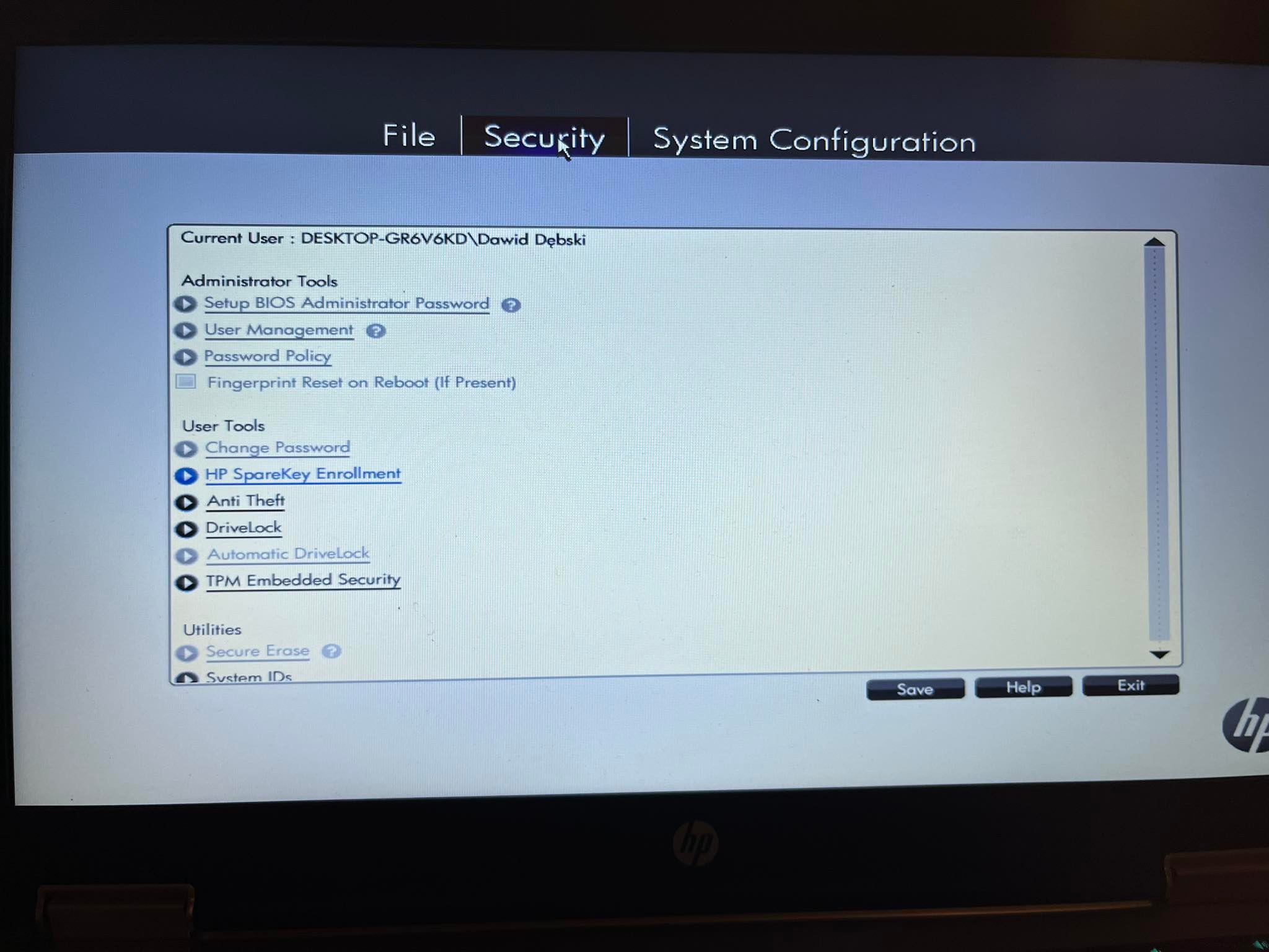 Removing BIOS account made by ProtectTools - HP Support Community - 8564506