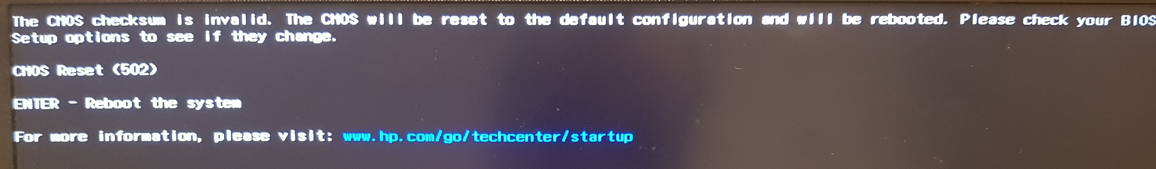 CMOS checksum erro after replacing main battery - HP Support Community ...