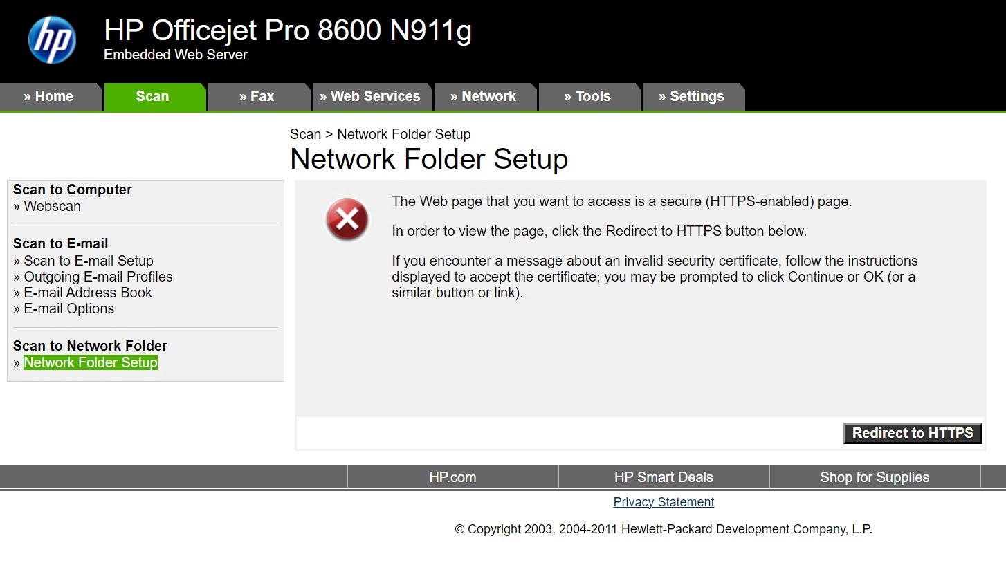 Network Folder Setup stopped working - HP Support Community - 8597723