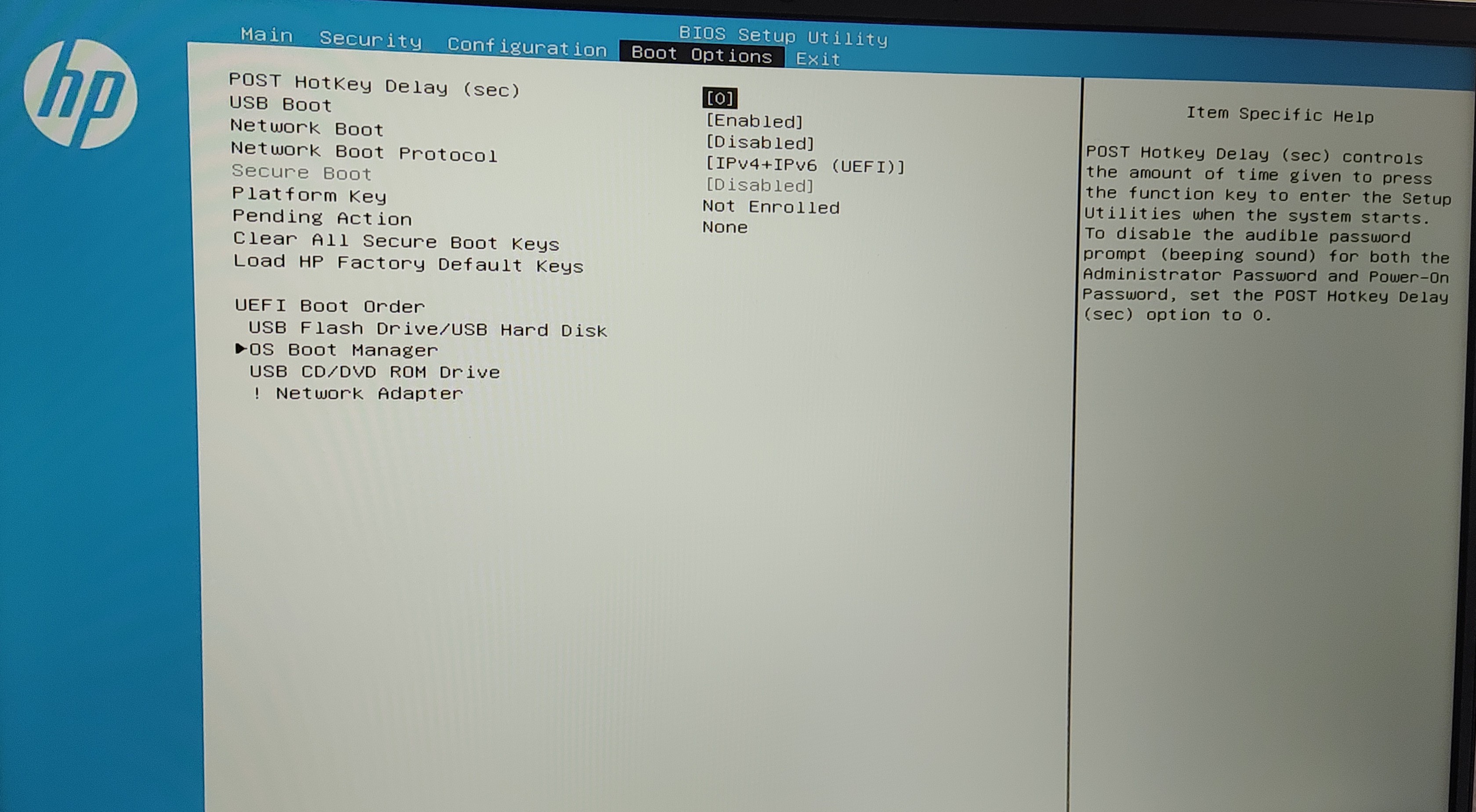 usb device option in boot settings menu cannot be activate w... - HP ...