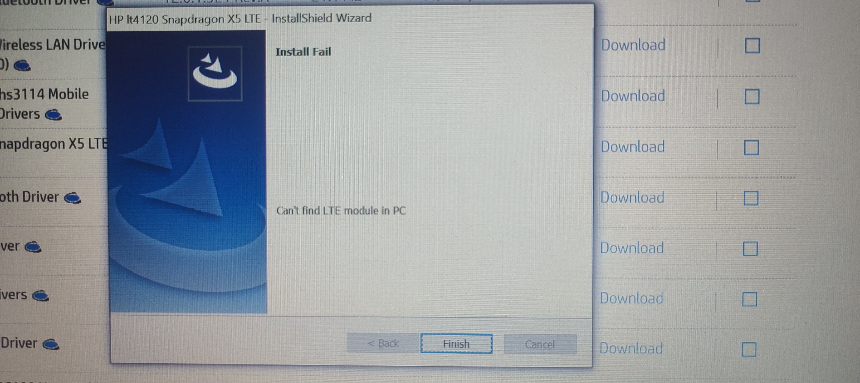 Unable to install "HP lt4120 snapdragon x5 LTE Drivers" - HP Support Community - 8624175