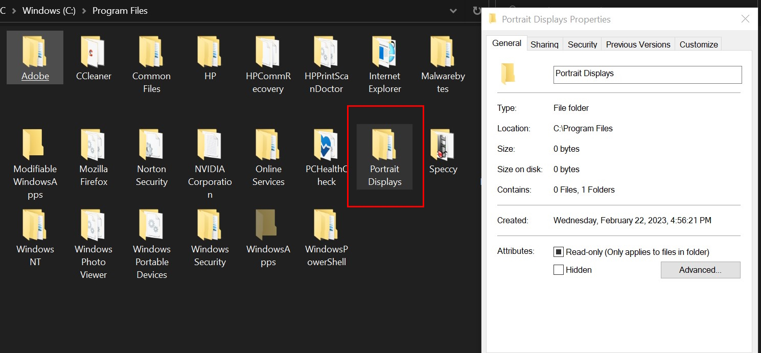 Solved: What is "Portrait Displays" file located in Windows Program ...