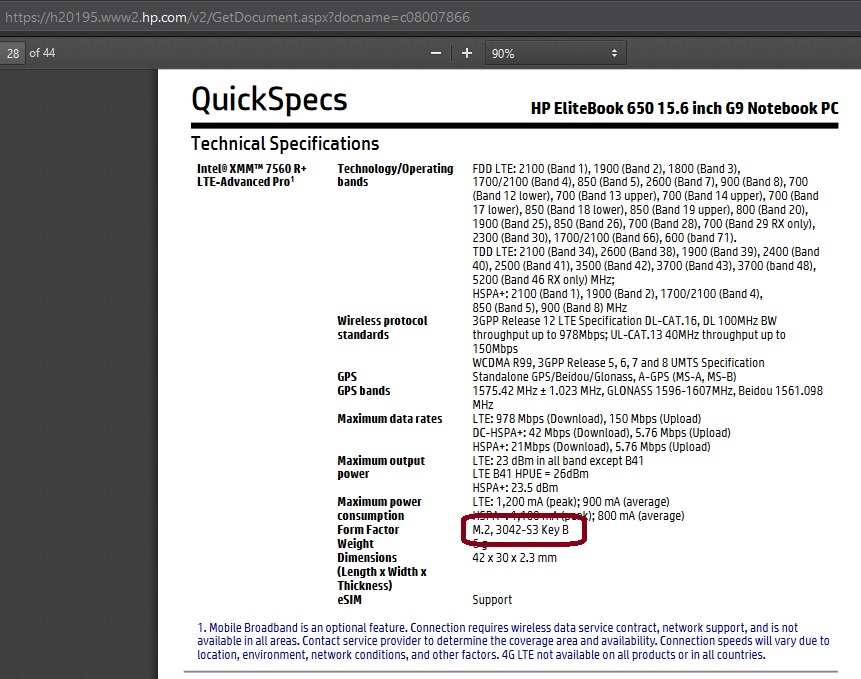 HP Elitebook 650 g9 second SSD in wwan slot 4D168AV - HP Support ...