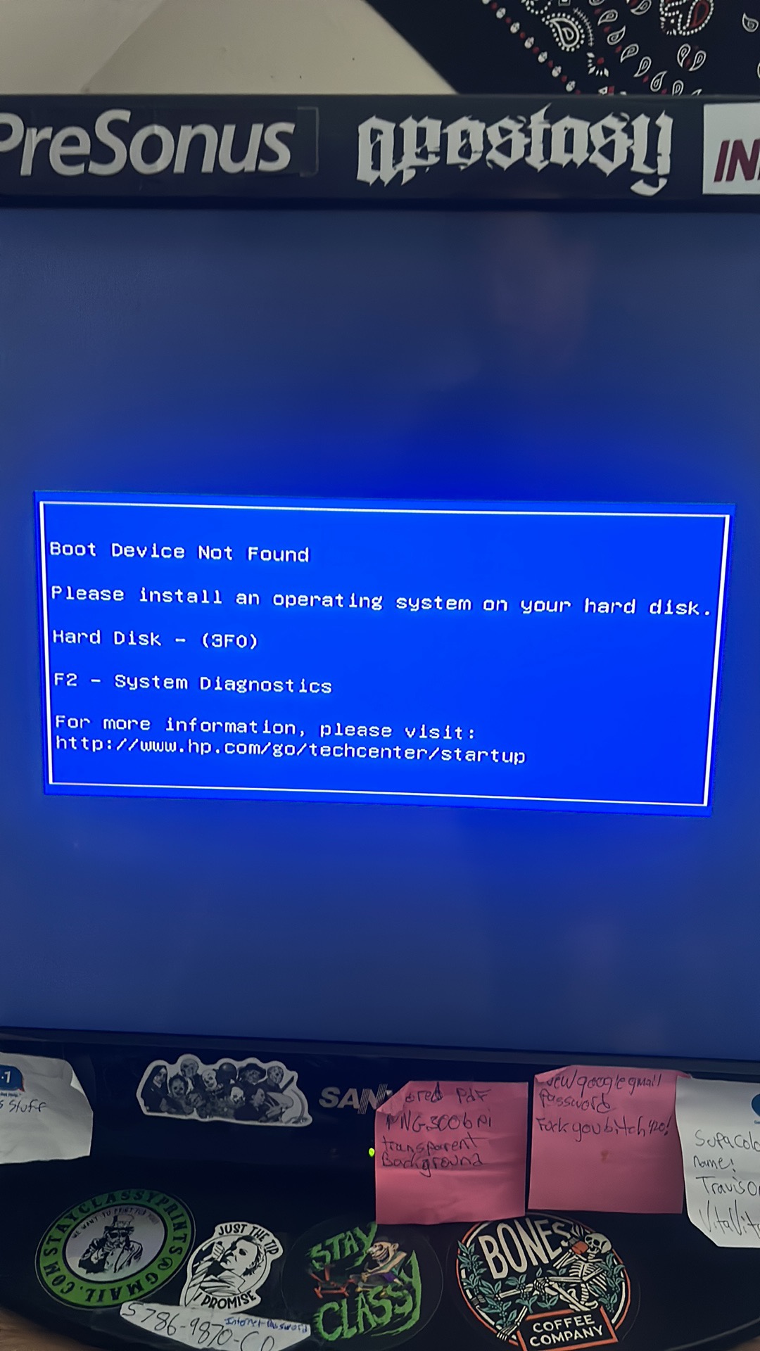 Boot device not found blue screen - HP Support Community - 8650545