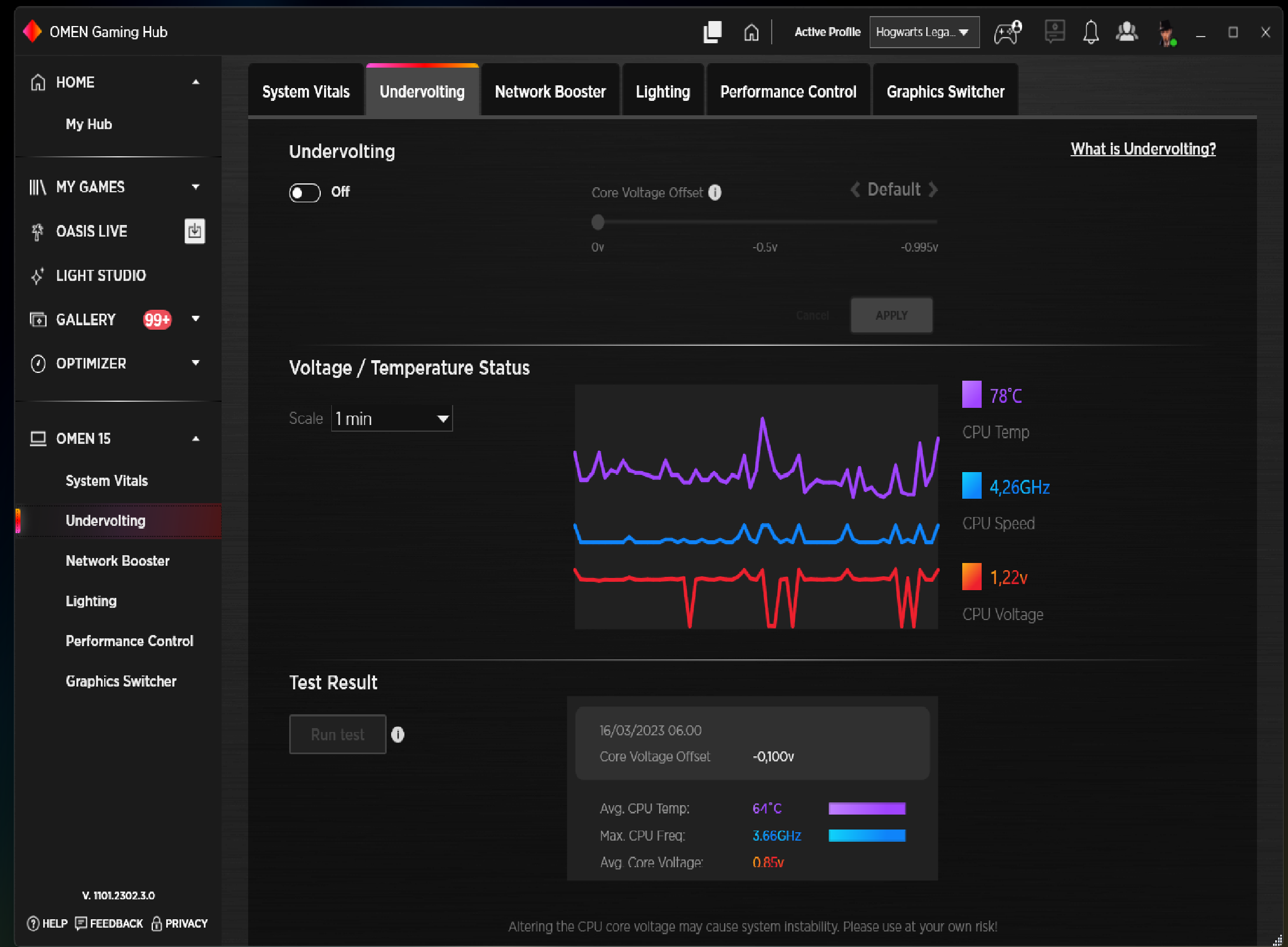 Omen Gaming HUB, Undervolting Intelligent mode disappear - HP Support ...