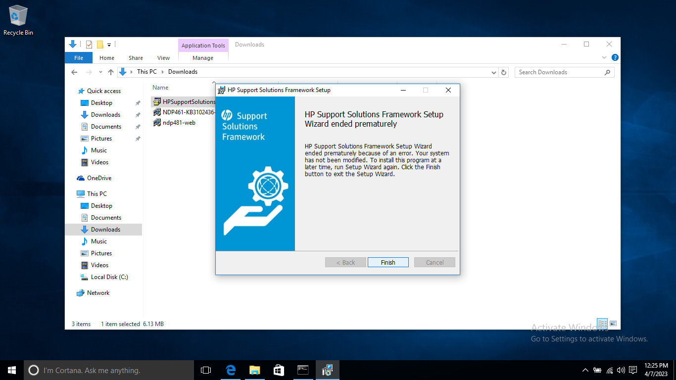 unable to install hp supports solutions framework setup - HP Support ...