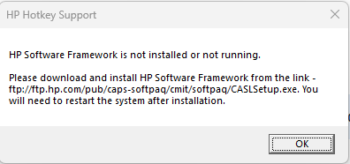 HP Software Framework is not installed or not running. - HP Support ...
