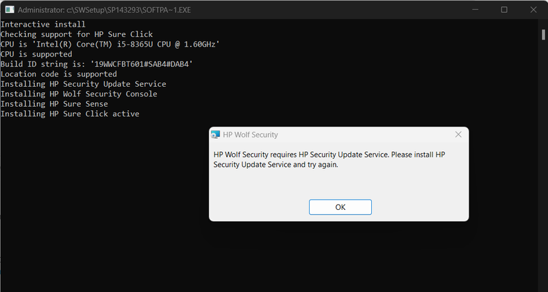 HP Wolf security for business can't install Sure Click. - HP Support ...