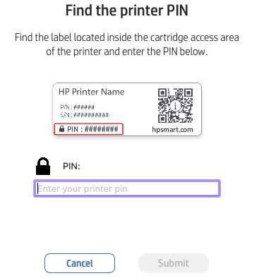 HP Smart App Printer Set up - Where do I locate "Printer Pin... - HP ...