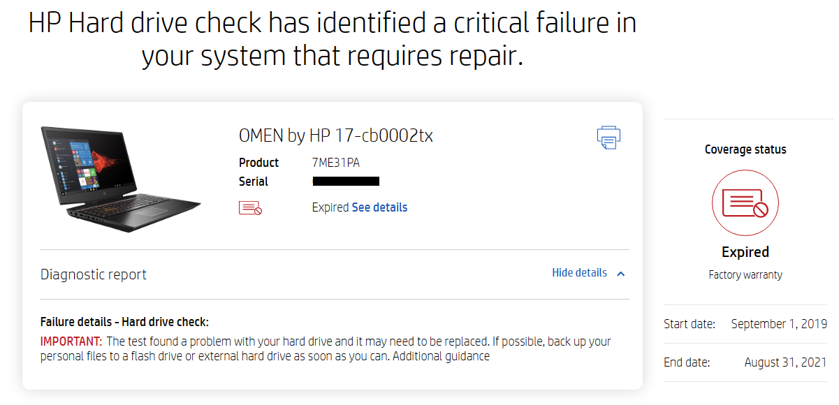 第一块硬盘301，自检完了有失败ID - HP Support Community - 8702504