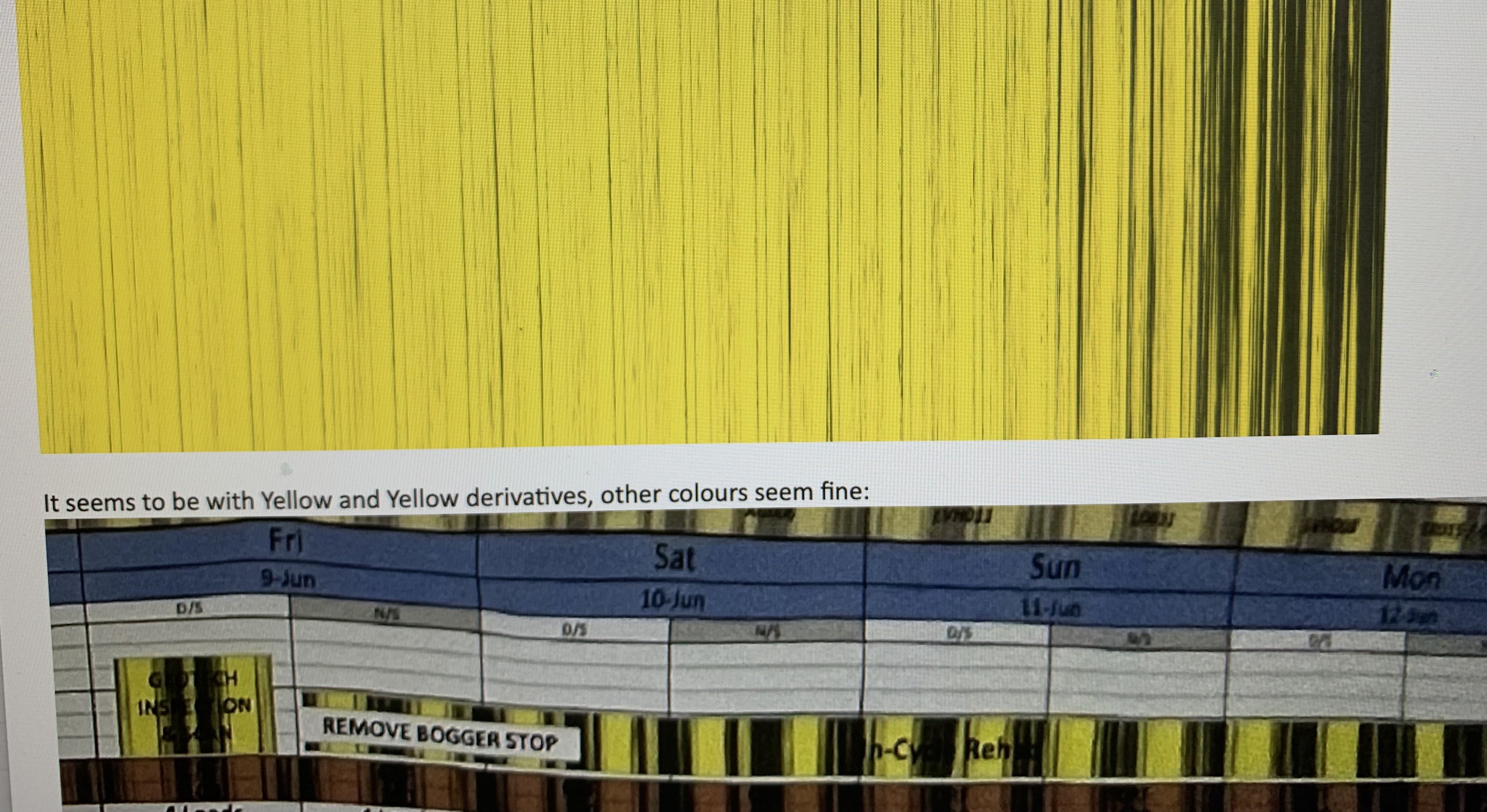 Solved: HP T1120 Black lines through Yellow - HP Support Community ...