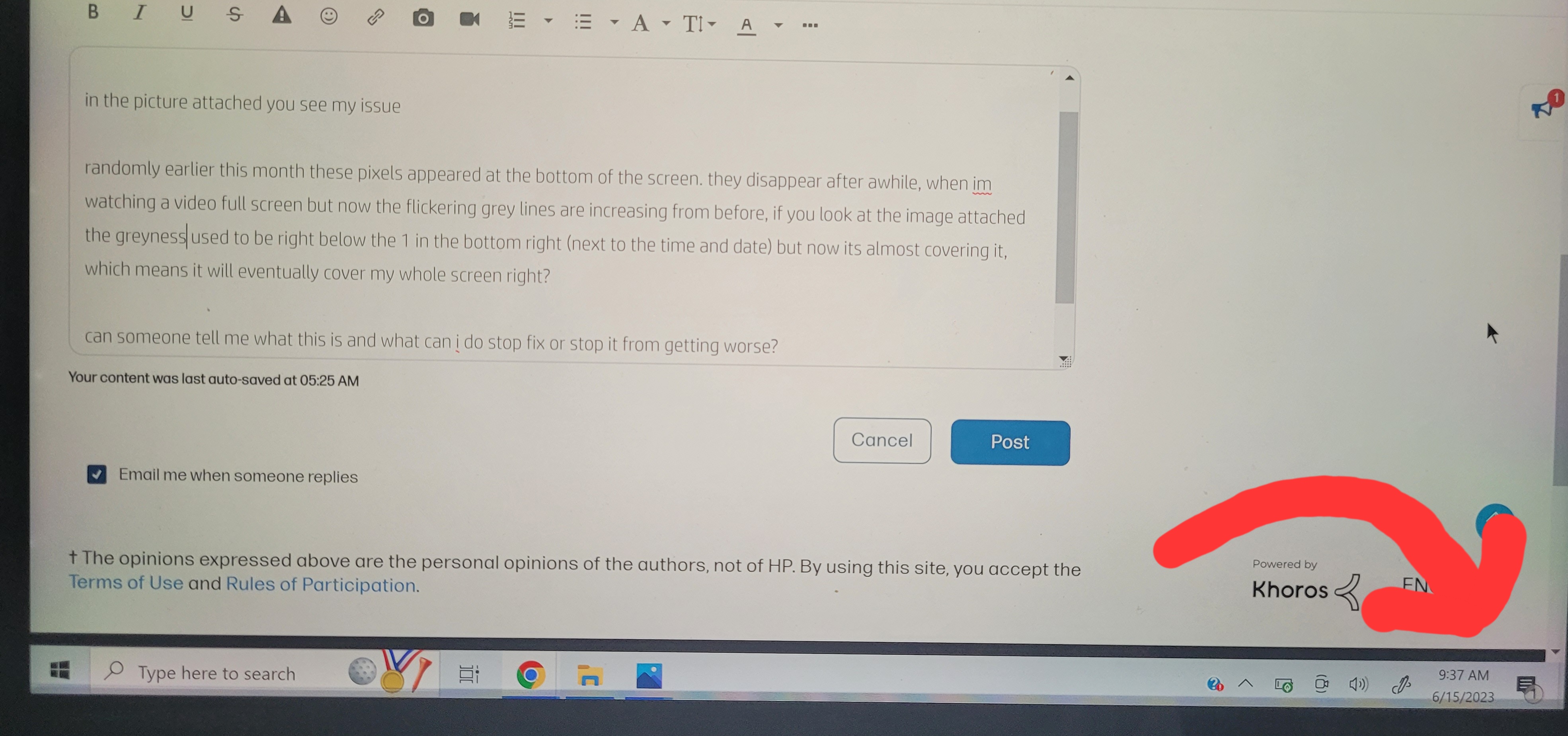 Grey pixels horizontal of laptop screen, growing higher ever... - HP ...