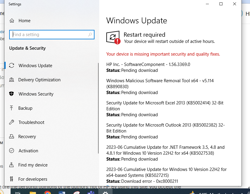 Critical Updates no longer being downloaded or installed - HP Support ...