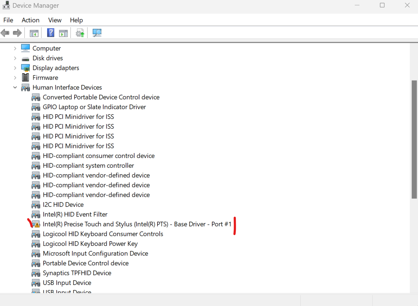 Touchscreen not working suddenly - Intel (R) precise touch a... - HP ...