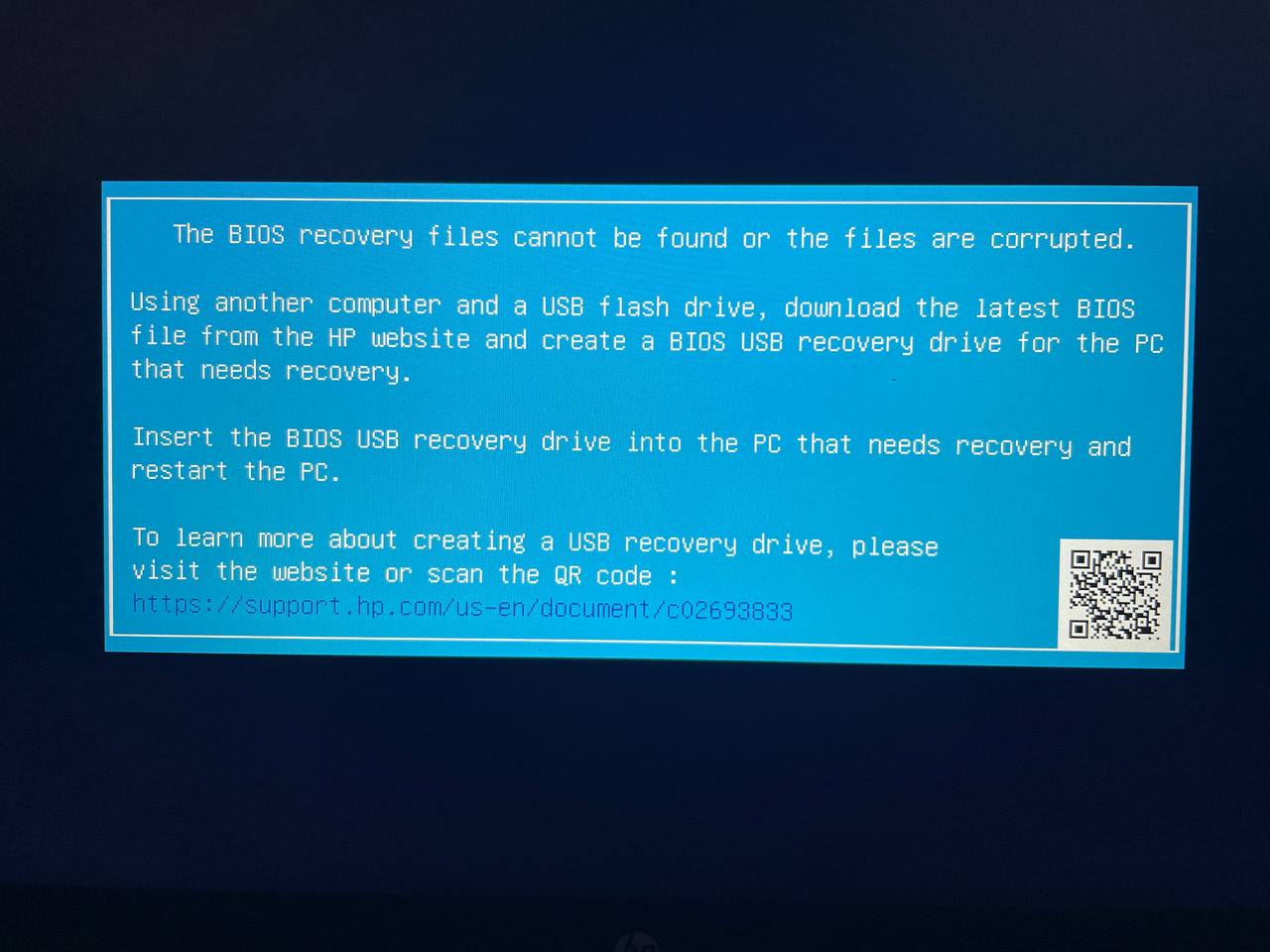 Cannot recovery BIOS because there is no option to create us... - HP ...