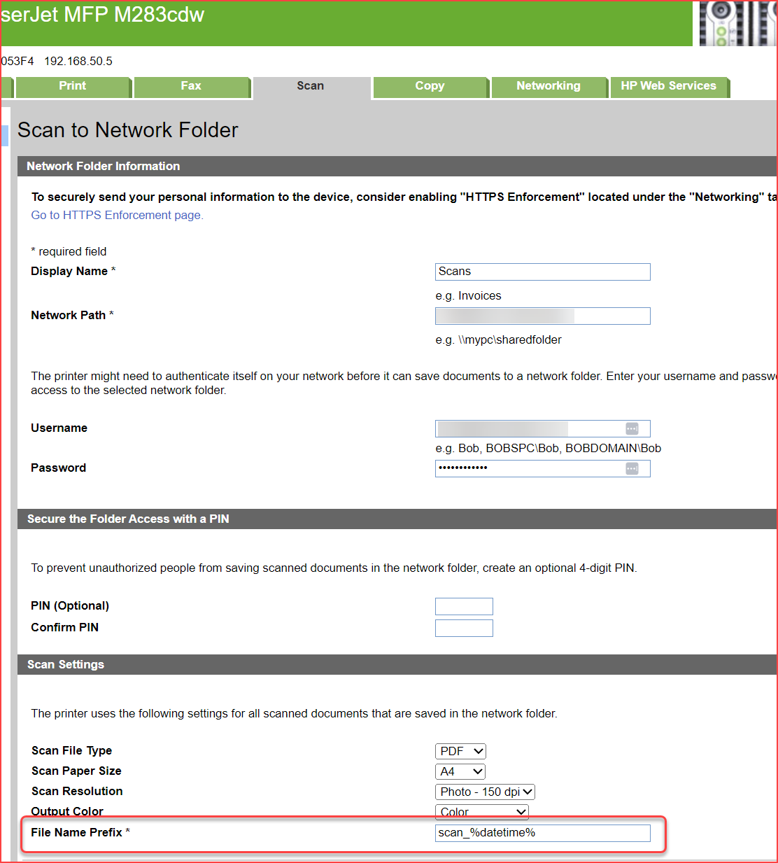 Add time stamp to scan to network folder from device - HP Support ...
