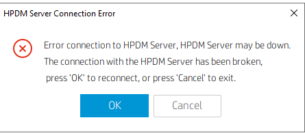 Error in connection to HPDM Server, HPDM Server may be down - HP ...