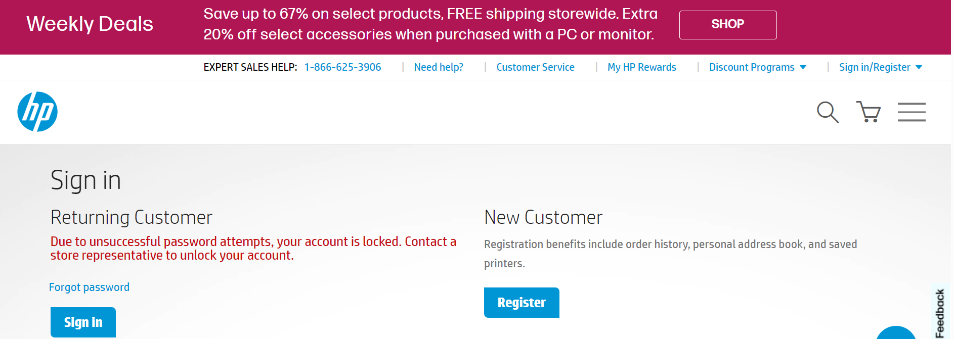 ACCOUNT LOCKED ON HP WEBSITE - HP Support Community - 8839711