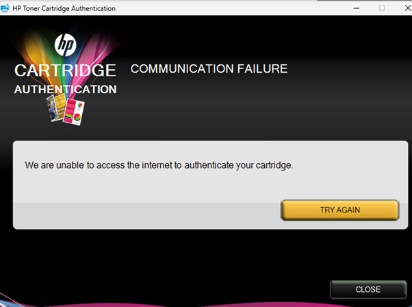 Printer Toner Authentication failure - cannot connect to int... - HP Support Community - 8856294