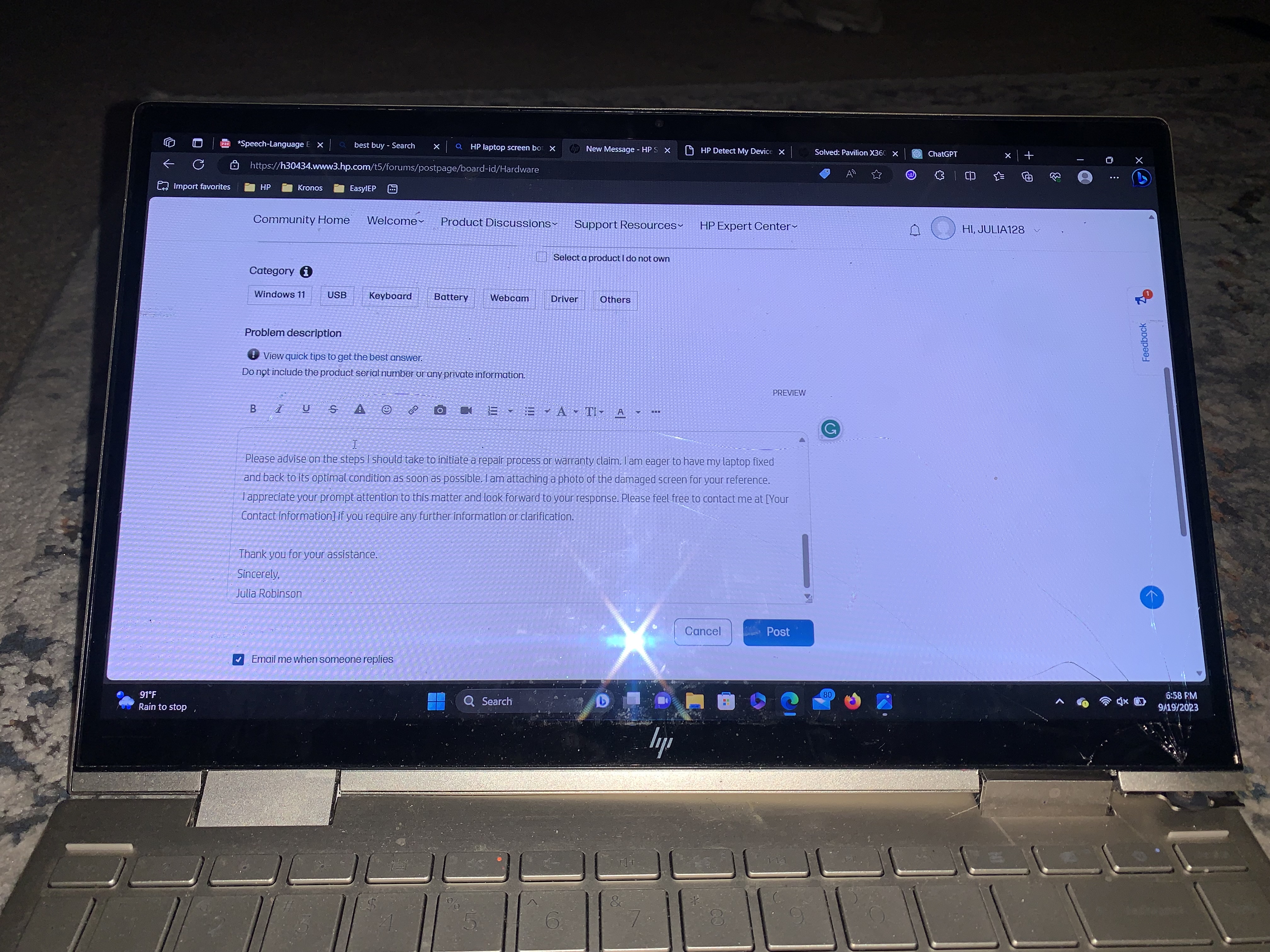 Screen Popping Out - HP Support Community - 8868439