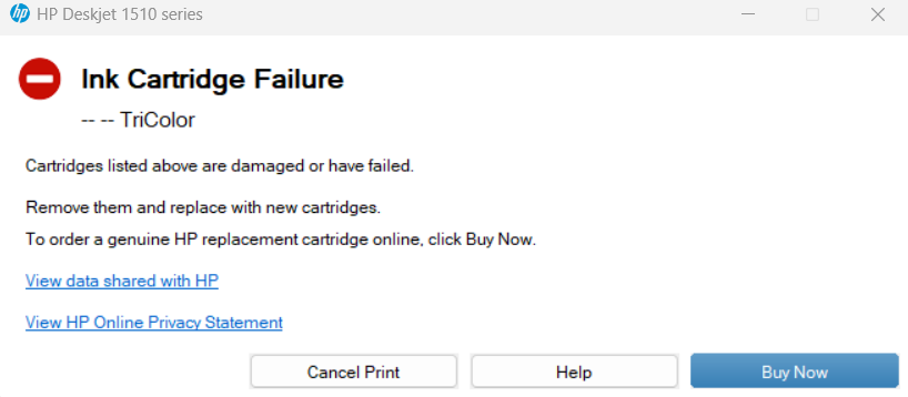 Ink cartridge failure - HP Support Community - 8884402