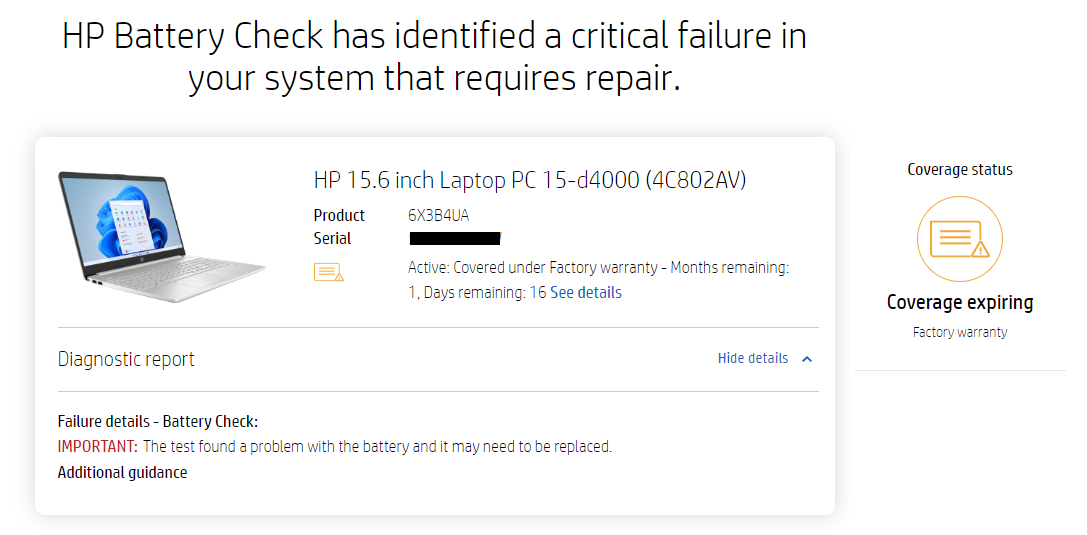 Failure ID related to Battery - HP Support Community - 8888101