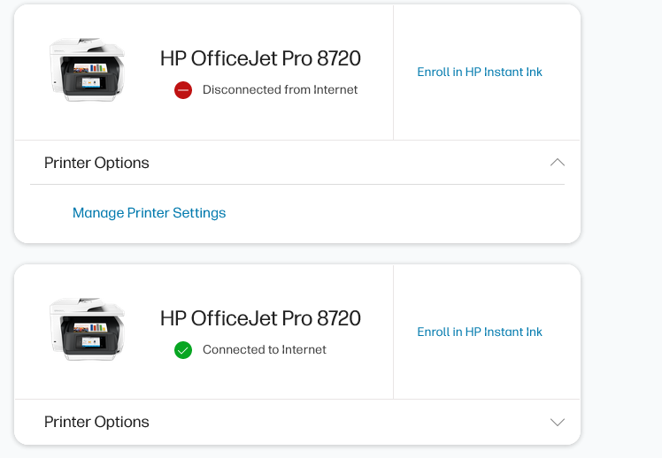 HP Office Jet 8720--how to reconnect to internet - HP Support Community ...