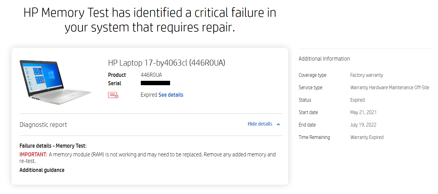 Memory Quick Check Failure - HP Support Community - 8899961