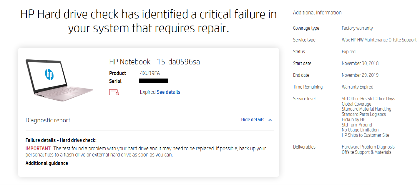 Long DST Failure - Hard drive 1 - FAILURE ID: M35M63-9AEBRD-... - HP ...