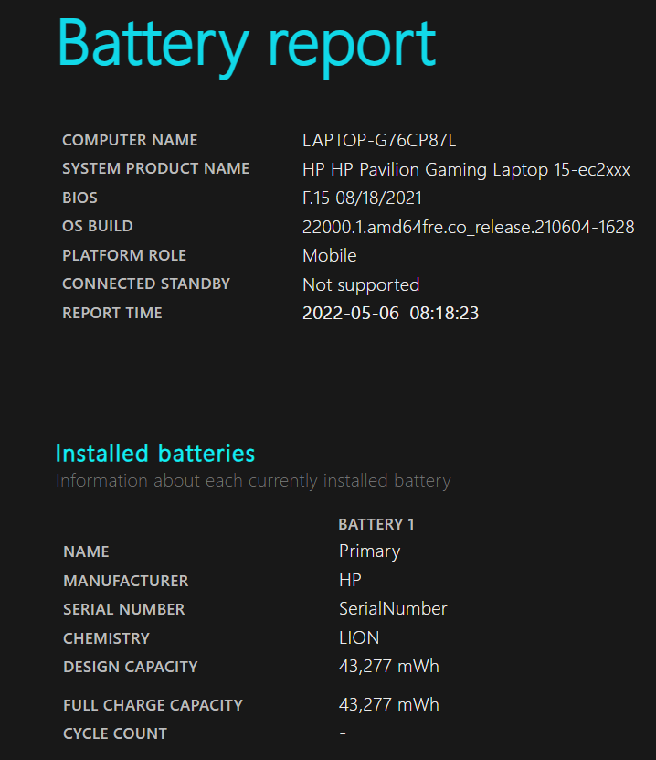 Change in the design capacity of battery in hp pavilion lapt... - HP ...