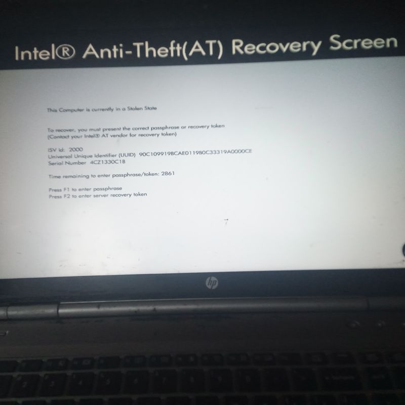 Can't pass the intel(r) Anti-Theft(AT) Recovery Screen - HP Support ...