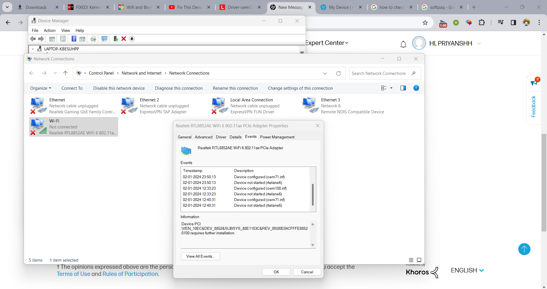 Wifi connectivity issues with with RTL8852AE WiFI 6 802.11ax... - HP ...