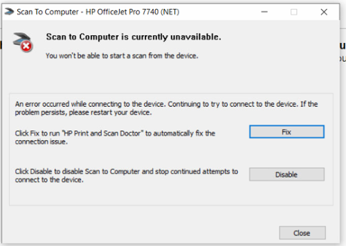 Scan to computer unavailable - HP Support Community - 8956314