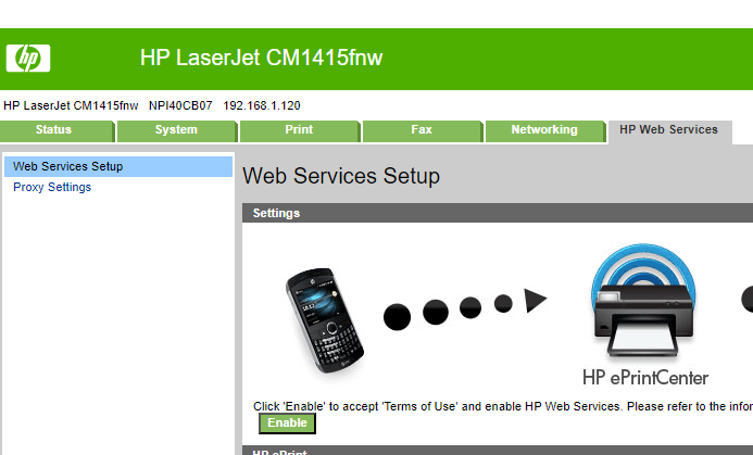 Getting my code from the ePrint icon - HP Support Community - 8956683